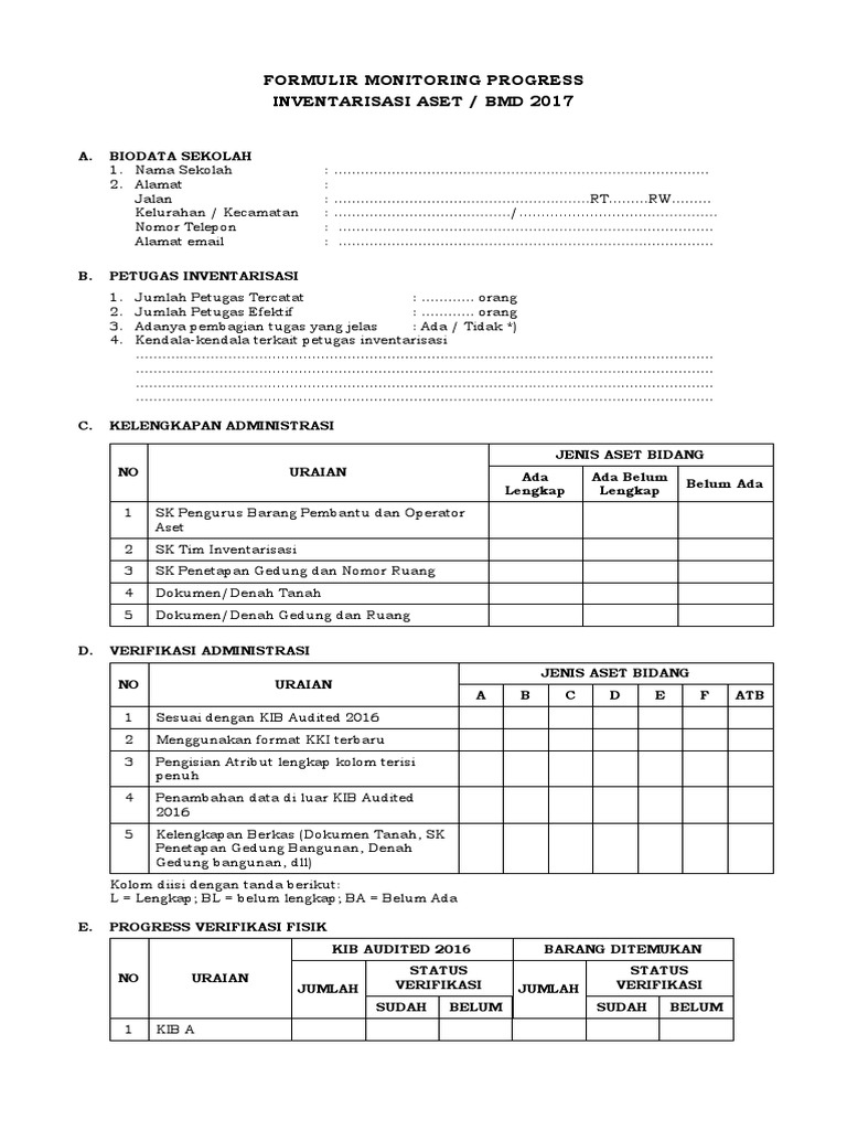 Formulir Monitoring ASET 2017 | PDF