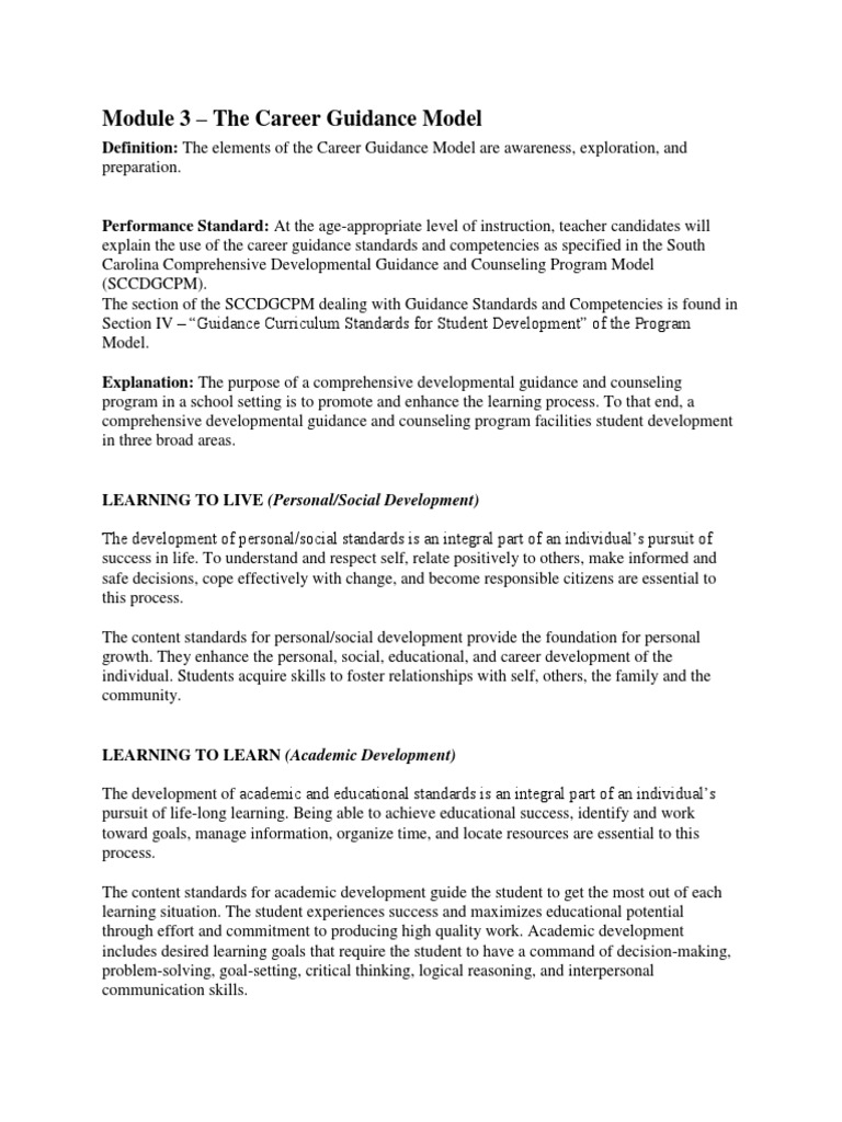 Module 3 The Career Guidance Model | PDF | Goal Setting | Critical Thinking