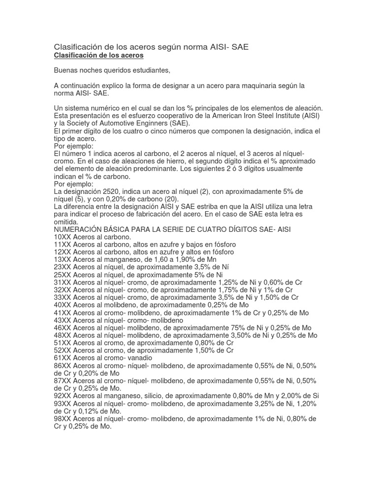 Numeración de aceros AISI-SAE | PDF | Cromo | Molibdeno