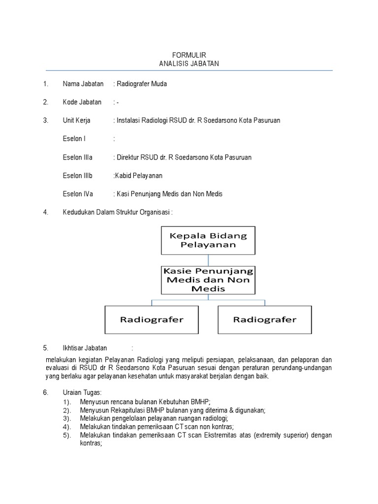 Uraian Tugas Radiografer Muda RSUD | PDF