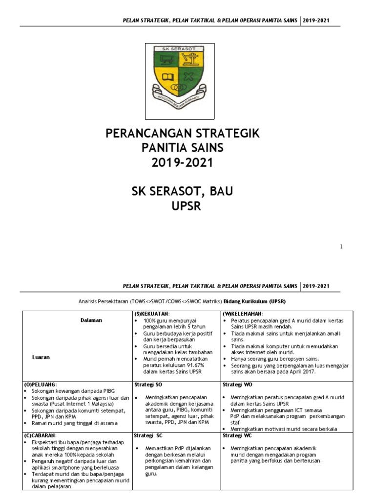 Perancangan Strategik Panitia Sains SK Serasot 2019 - 2021 | PDF