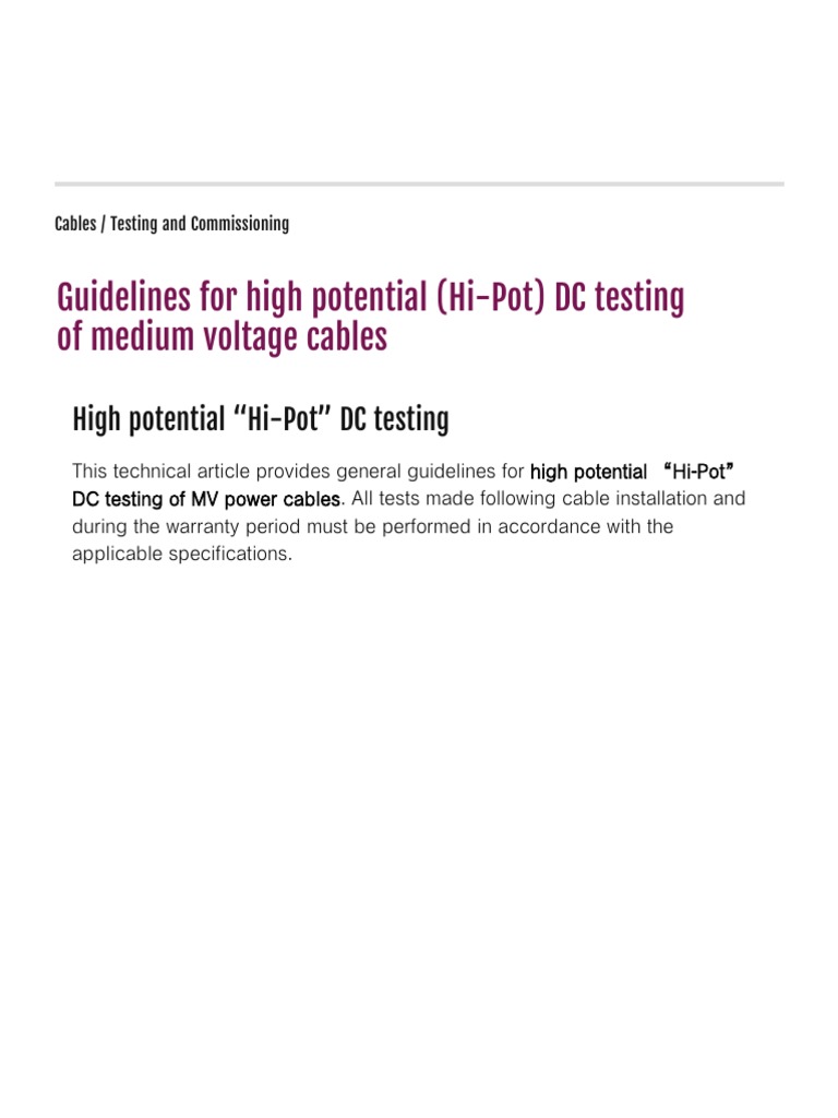 Guidelines For High Potential (Hi-Pot) DC Testing of Medium Voltage ...