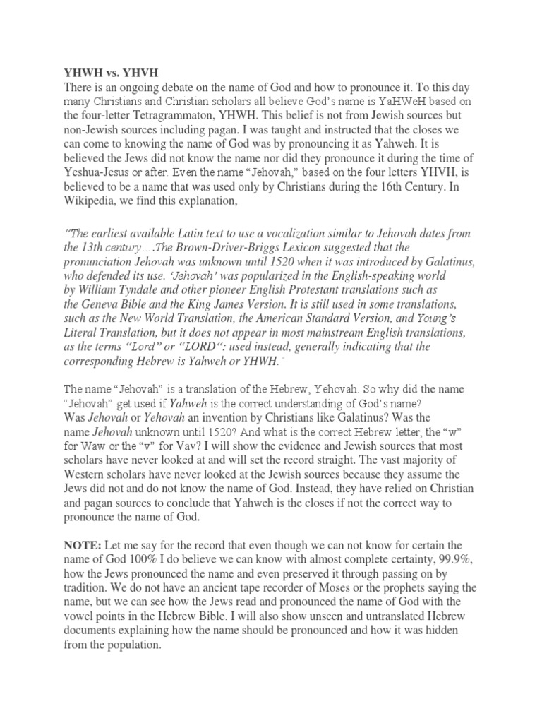 God S Name Yhwh Or Yhvh Pdf Jehovah Tetragrammaton