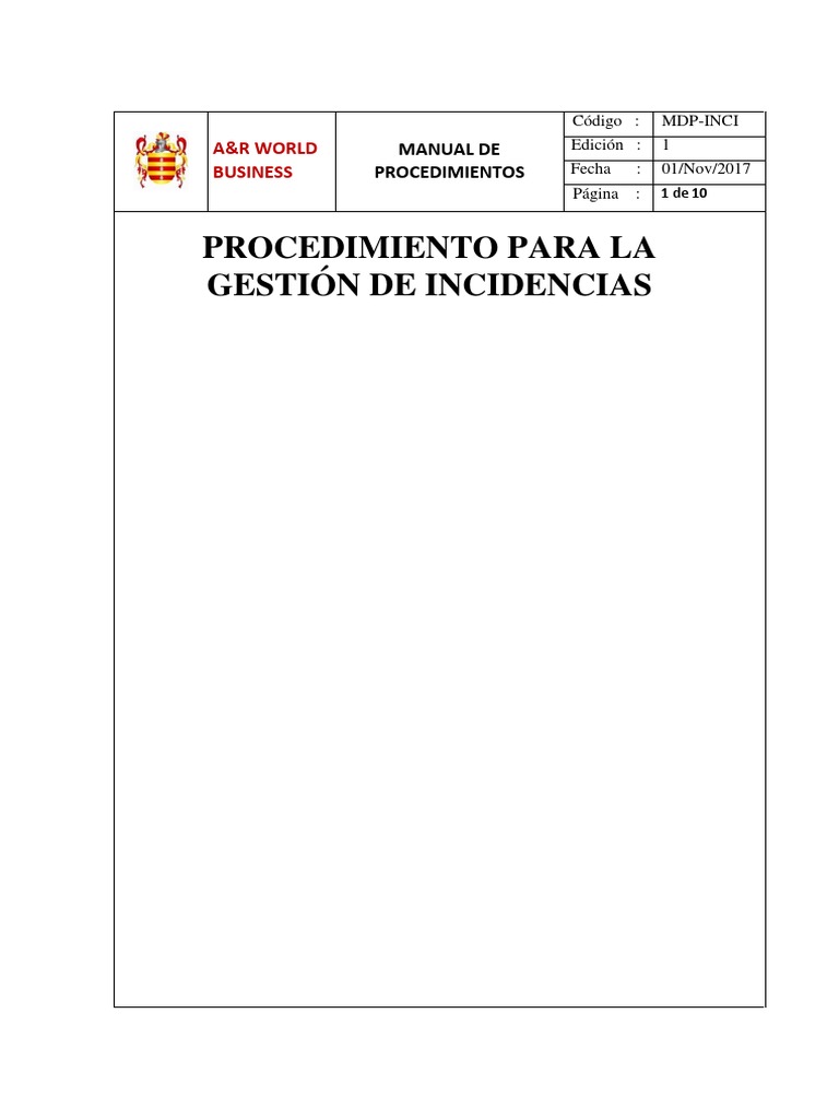 Manual de Procedimientos Gestion de Incidencias | PDF | Calidad (comercial) | Informática y ...