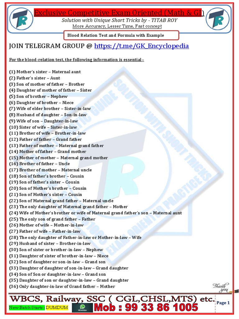 Blood Relation Test and Formula With Example | PDF | Interpersonal ...