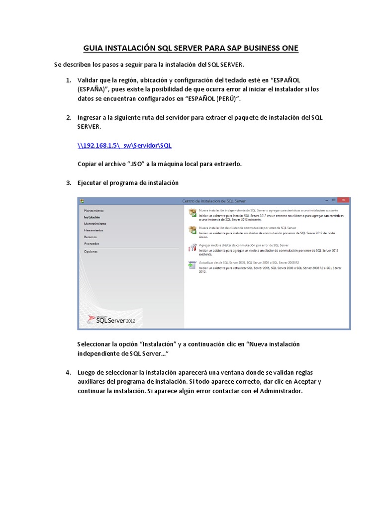 Guia Instalación SQL Server para Sbo | PDF | Servidor SQL de Microsoft ...