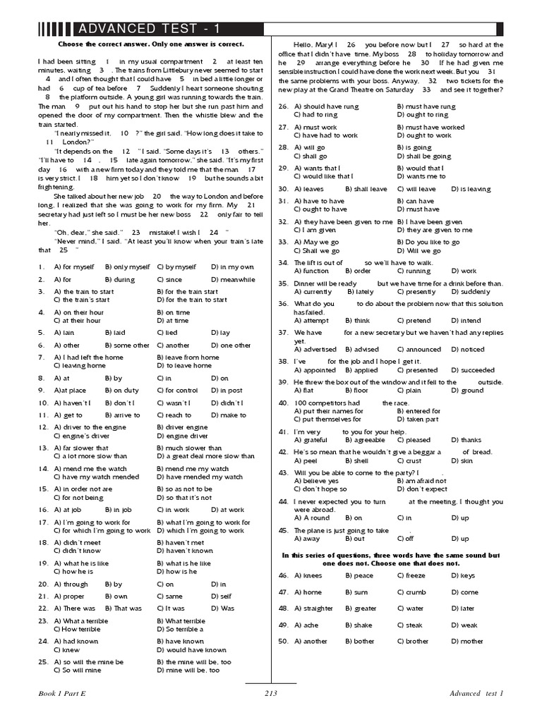 Advanced Grammar Tests and Answer Key | PDF