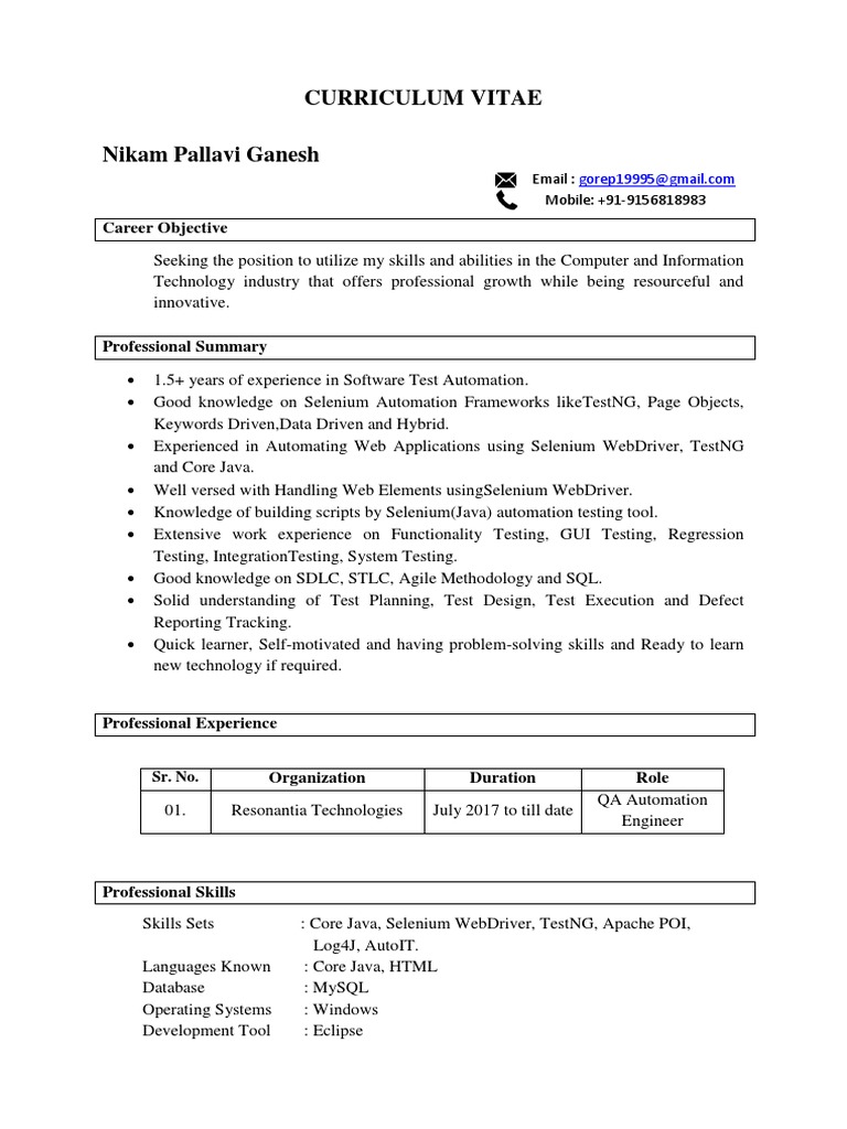 Resume Pallavi | PDF | Software Testing | Selenium (Software)