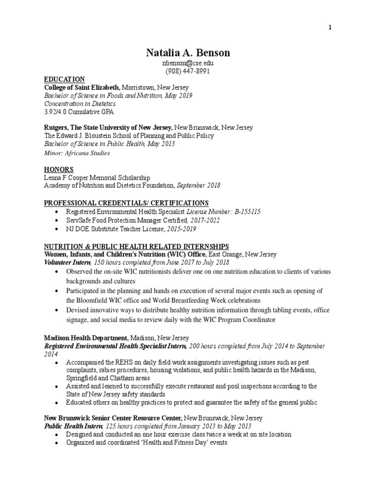 Dicas Resume | PDF | Dietitian | Wic