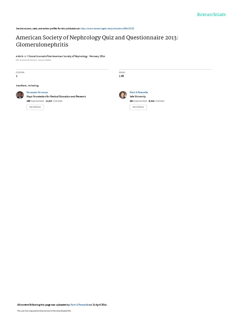 American Society of Nephrology Quiz and Questionnaire 2013 ...