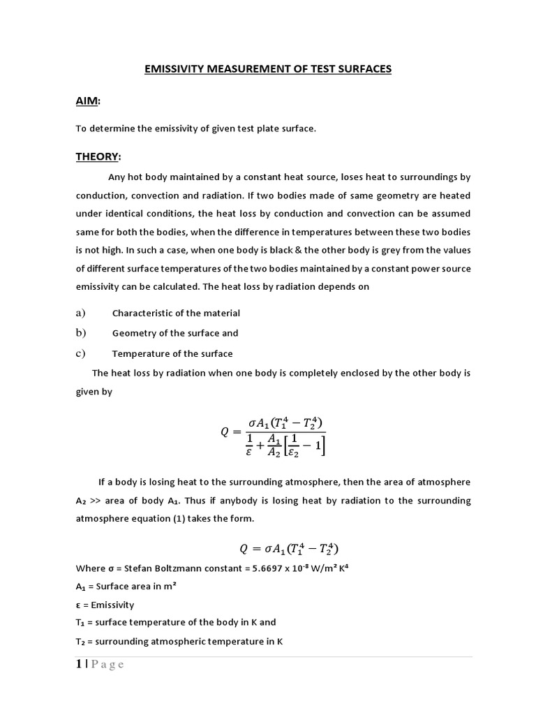 Emissivity Measurement of Radiating Surfaces | PDF | Heat Transfer ...