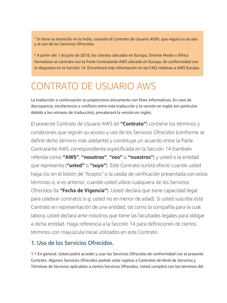 CONTRATO DE USUARIO AWS - AWS Customer Agreement - ES - (2018!11!01 ...