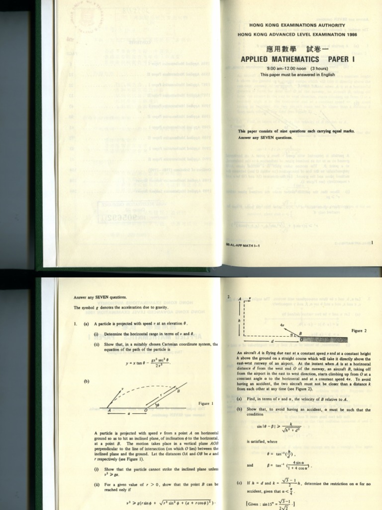 1986 AL Applied Mathematics Paper 1, 2 | PDF 1986 AL Applied Mathematics Paper 1, 2 | PDF