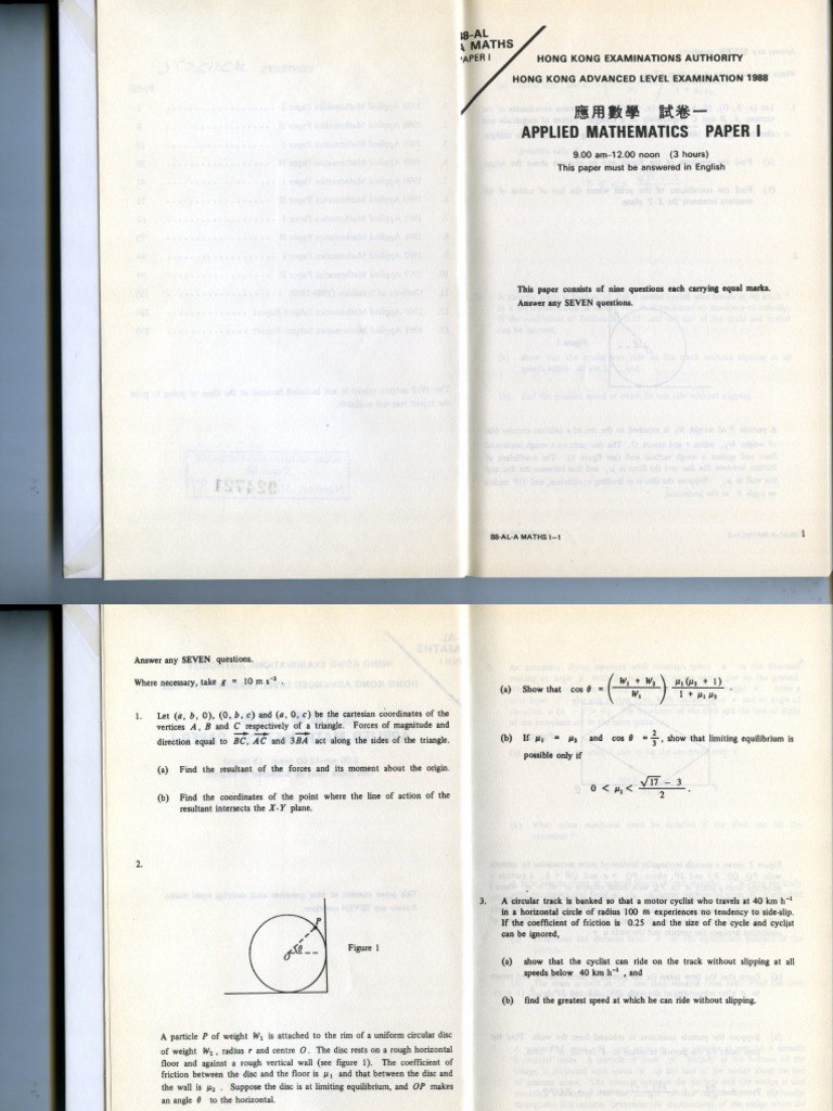1988 AL Applied Mathematics Paper 1, 2 | PDF