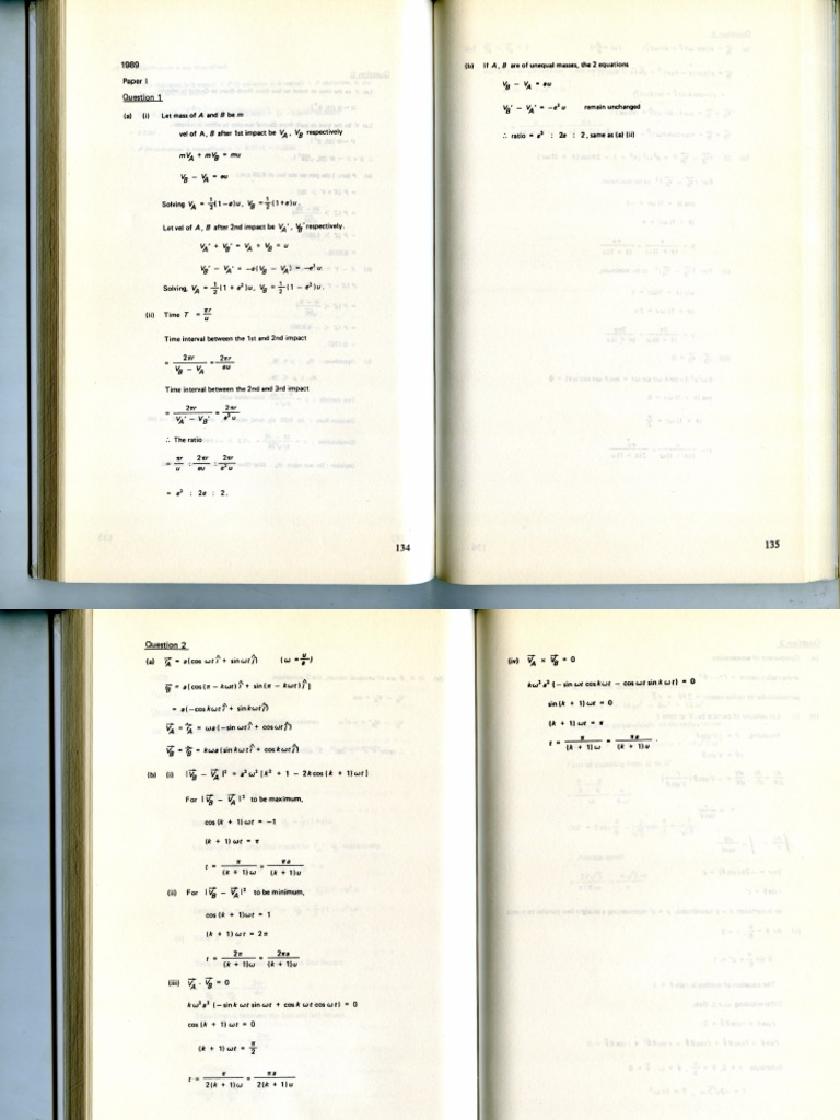 1989 AL Applied Mathematics Paper 1, 2 - Solutions | PDF