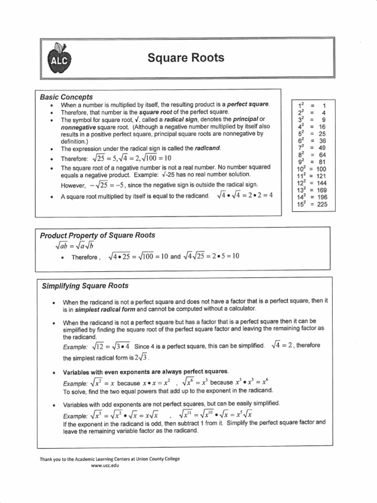 Square Roots: Basic Concepts | PDF | Square Root | Fraction (Mathematics)