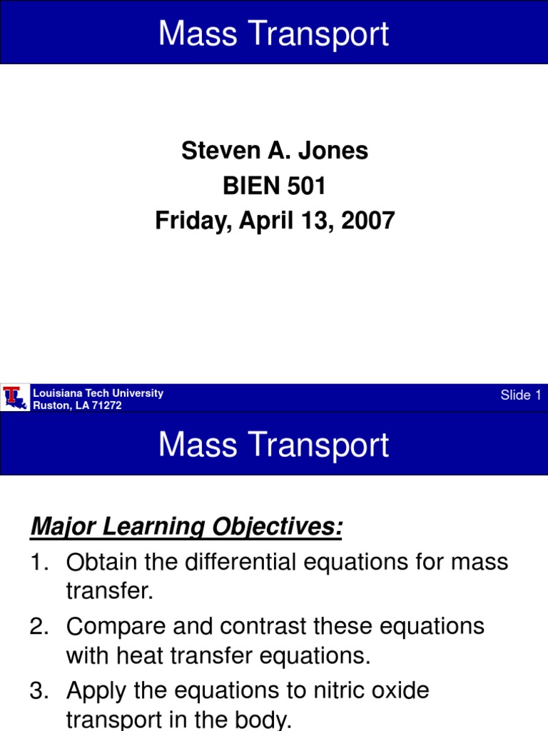 Lecture 14 On Mass Transport | PDF | Diffusion | Density