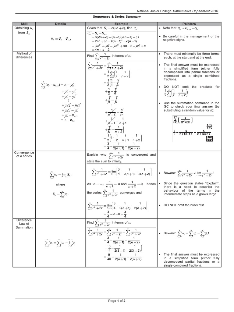 NNC S S N (2 N CN N N CN C N CN N NC S S S: Sequences & Series Summary ...