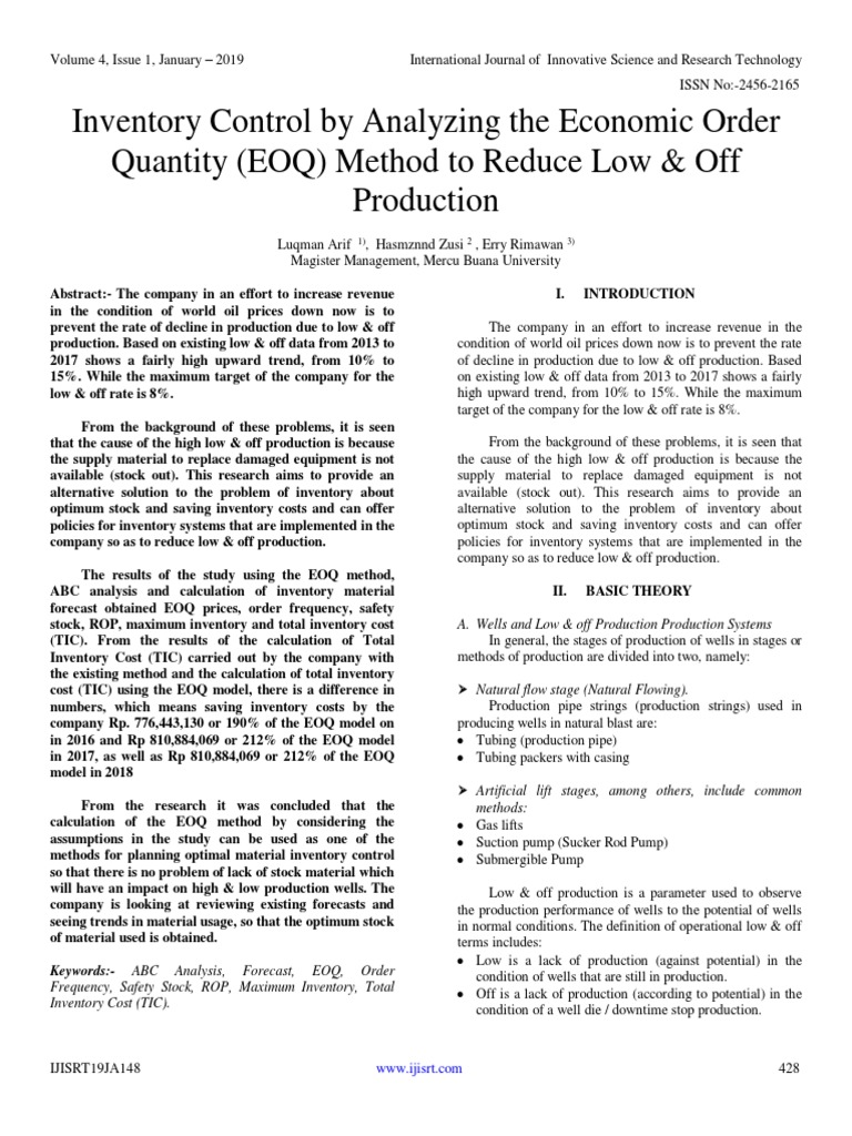 Inventory Control by Analyzing The Economic Order Quantity (EOQ) Method ...