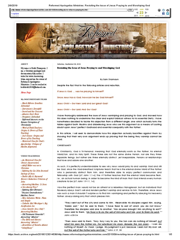 Reformed Apologetics Ministries - Revisiting The Issue of Jesus Praying ...