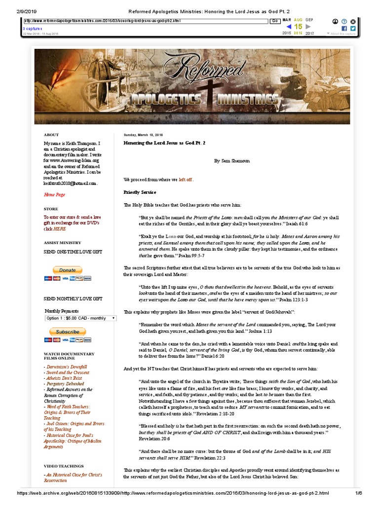 Reformed Apologetics Ministries - Honoring The Lord Jesus As God Pt. 2 ...