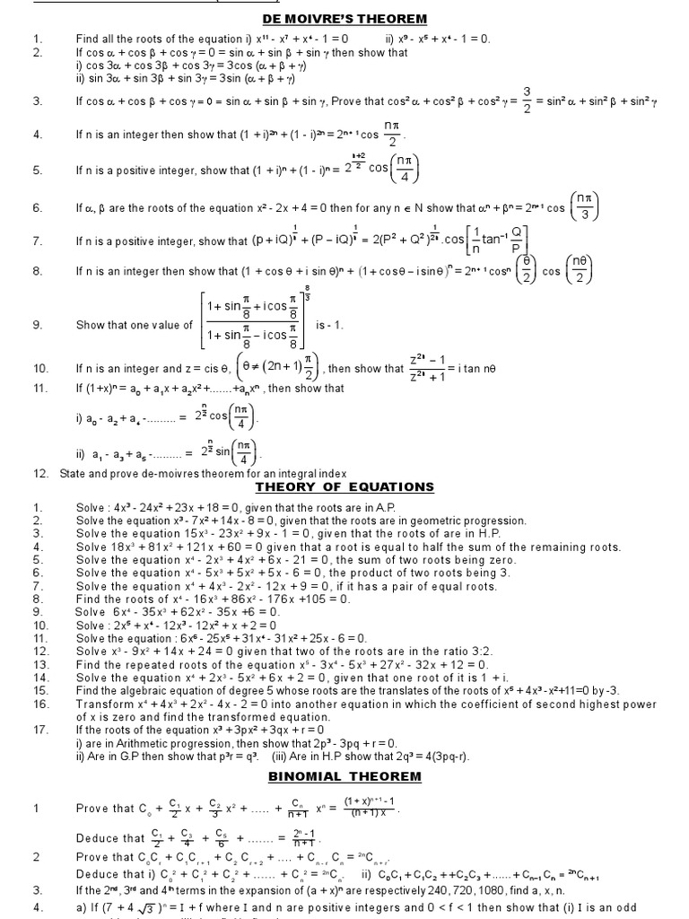 De Moivre's Theorem and Equation Solutions | PDF | Circle | Mean