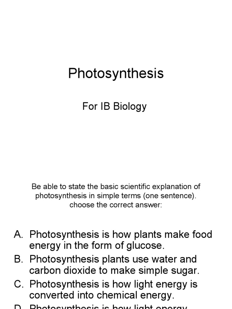 Photosynthesis: For IB Biology | PDF