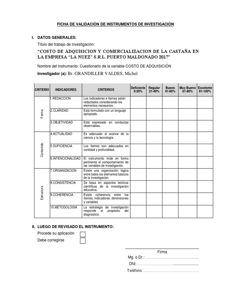 Ficha de Validación de Expertos | PDF | Cuestionario | Metodología