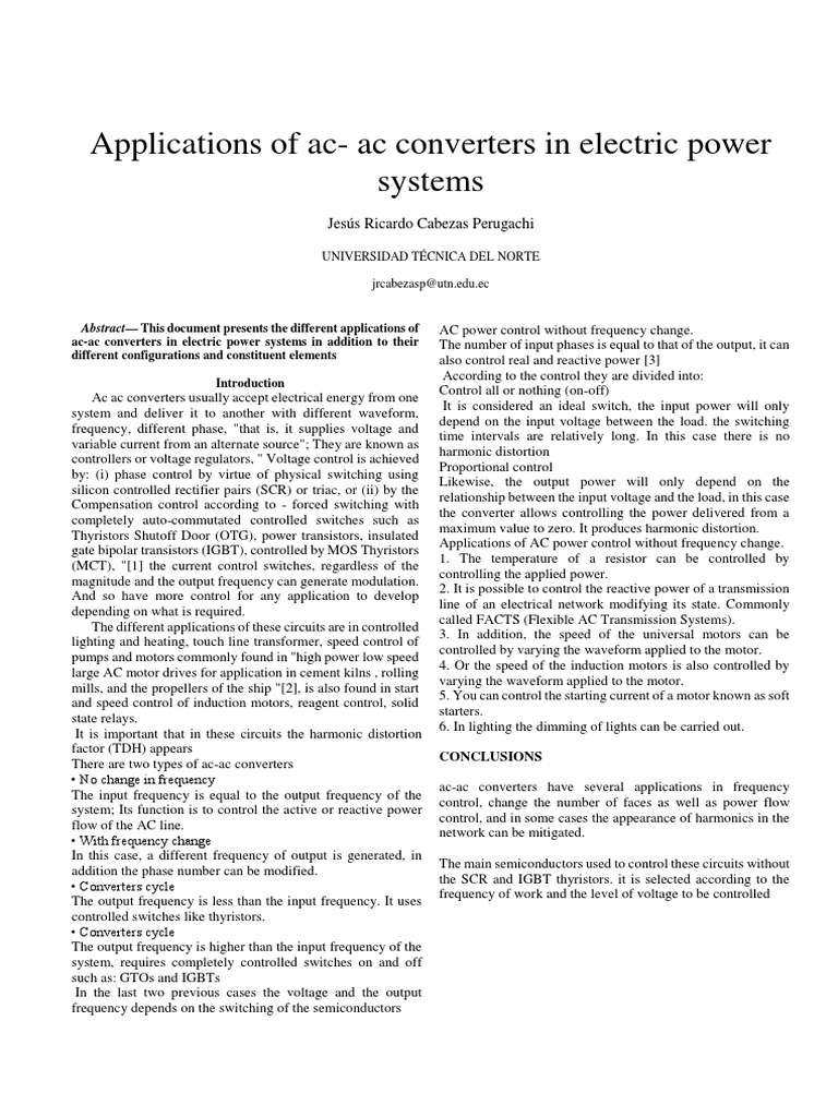 Applications of Ac Ac Converters in Electric Power Systems | PDF ...