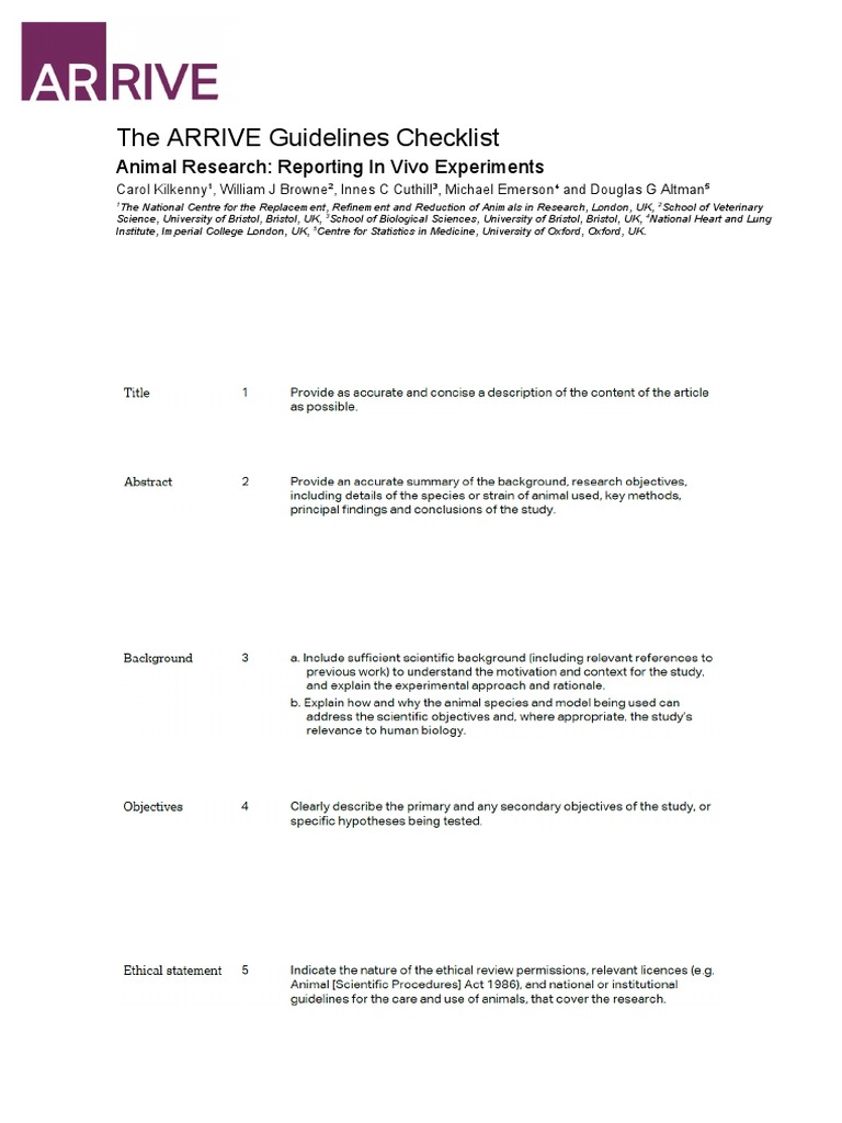 ARRIVE Guidelines for Animal Research | PDF | Self-Improvement
