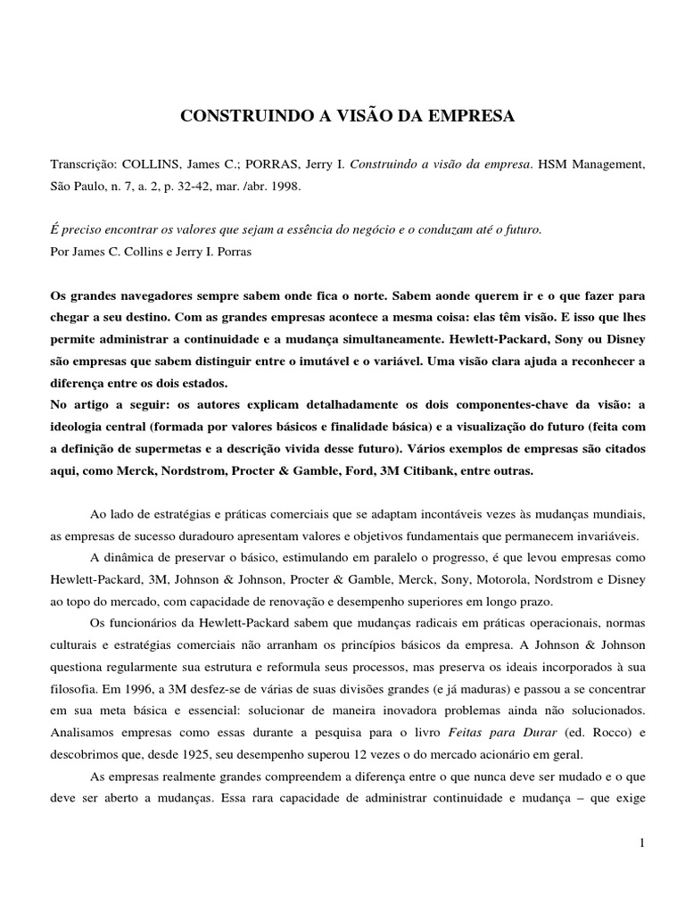 Construindo A Visao Da Empresa-COLLINS e PORRAS | PDF | Merck & Co. | Carro