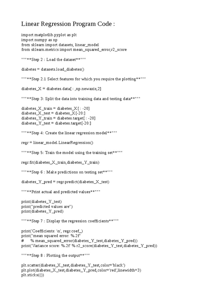 Linear Regression Program Code | PDF