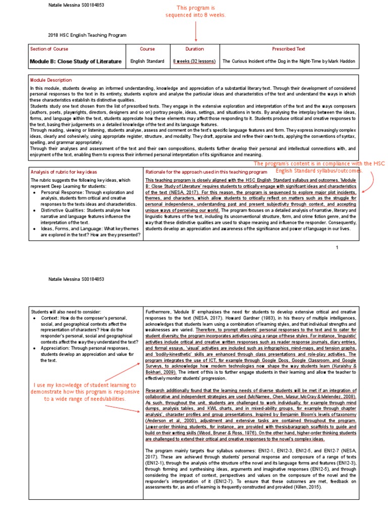 2018 HSC English Teaching Program Edla539 | PDF | Learning | Narrative