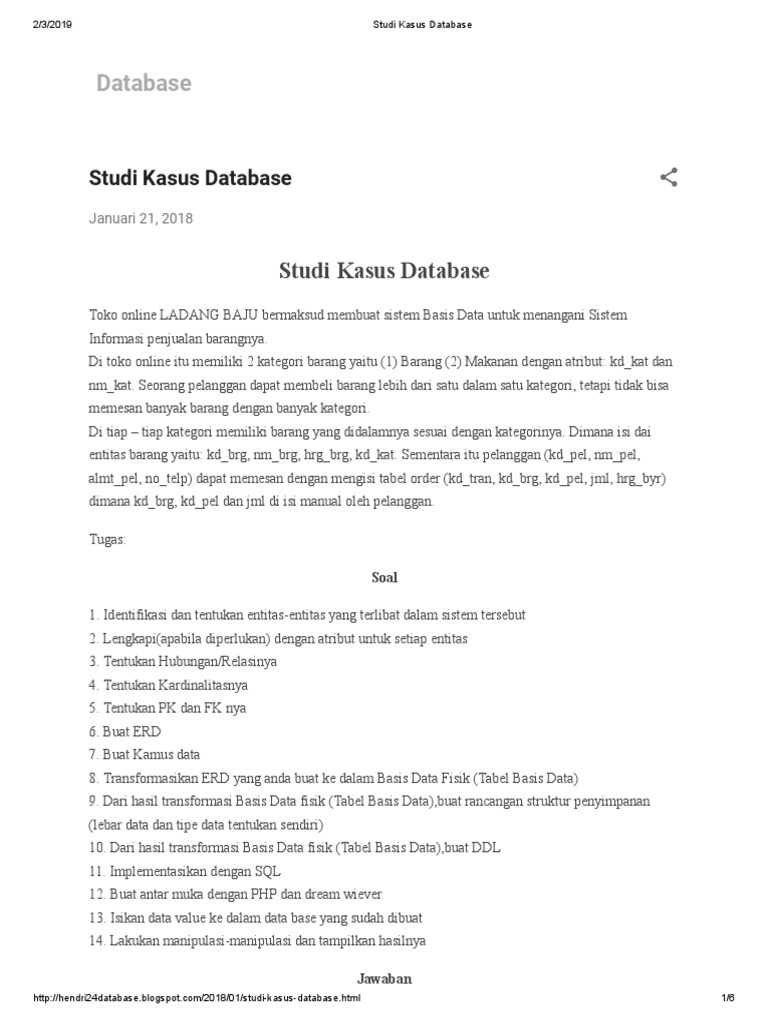 Studi Kasus Database MySQL PDF | PDF