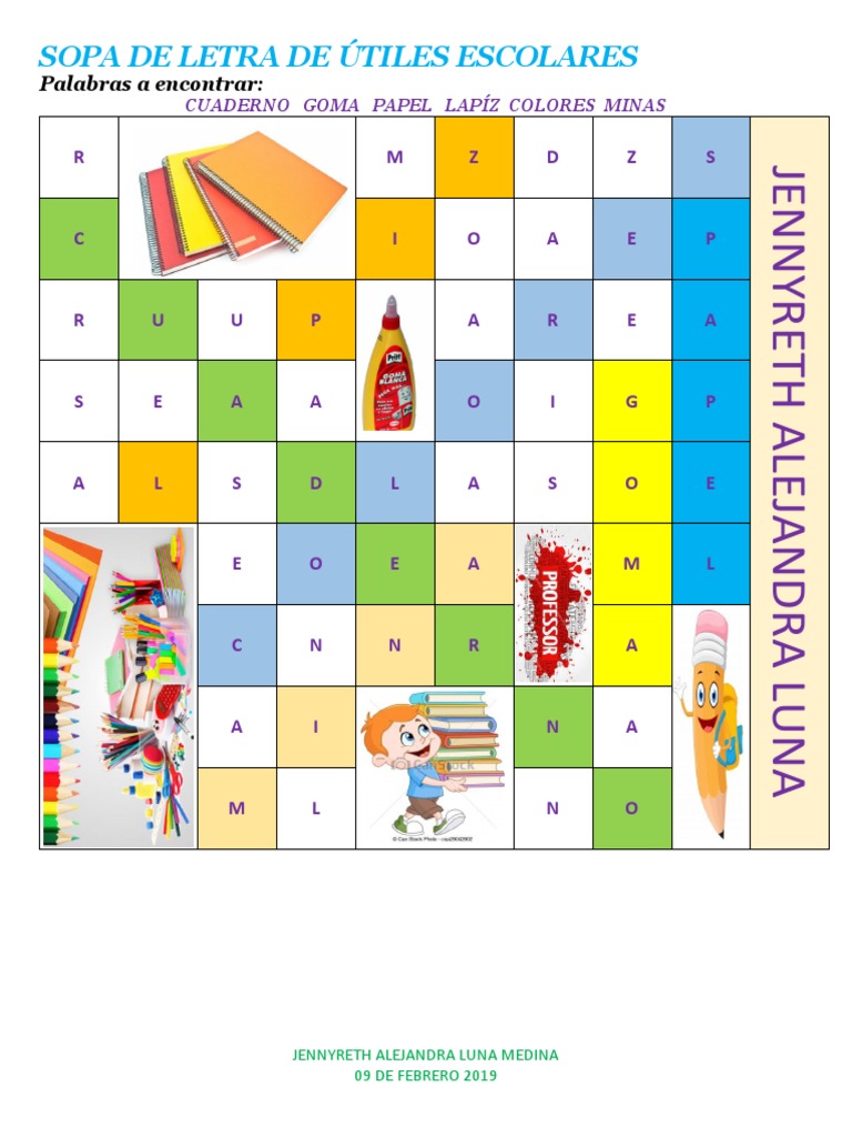 Sopa de Letra de Útiles Escolares | PDF | Aprendizaje | Amor