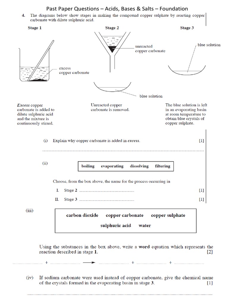 Acids, Bases & Salts Past Paper Questions | PDF | Oxide | Acid