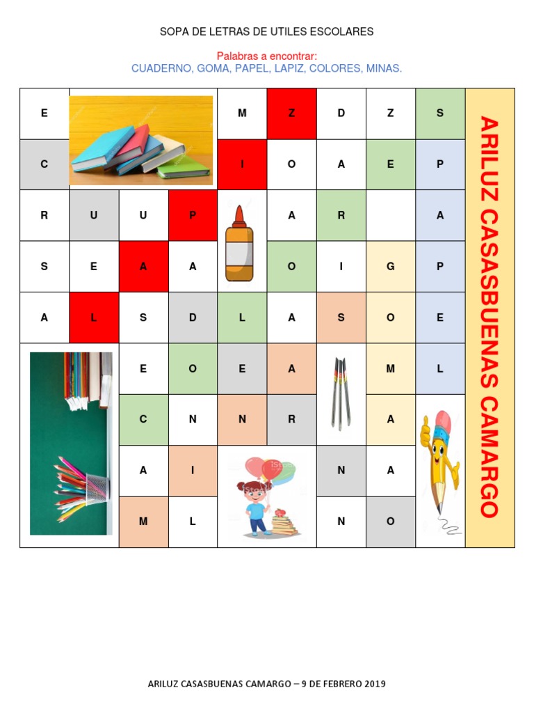 Sopa de Letras de Utiles Escolares | PDF | Aprendizaje | Amor