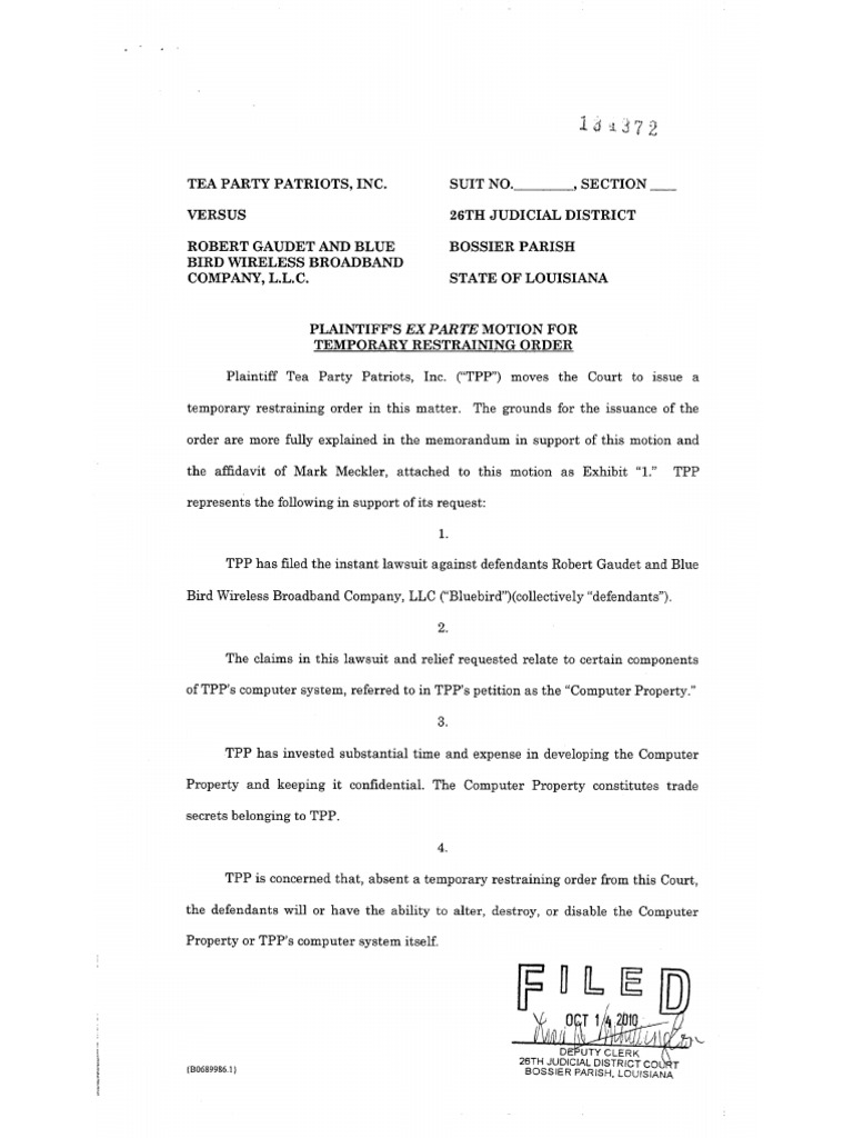Motion For Temporary Restraining Order | PDF