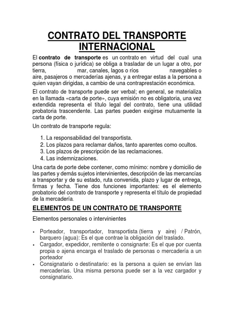 Contrato Del Transporte Internacional | PDF | Guía de carga | Servicio ...