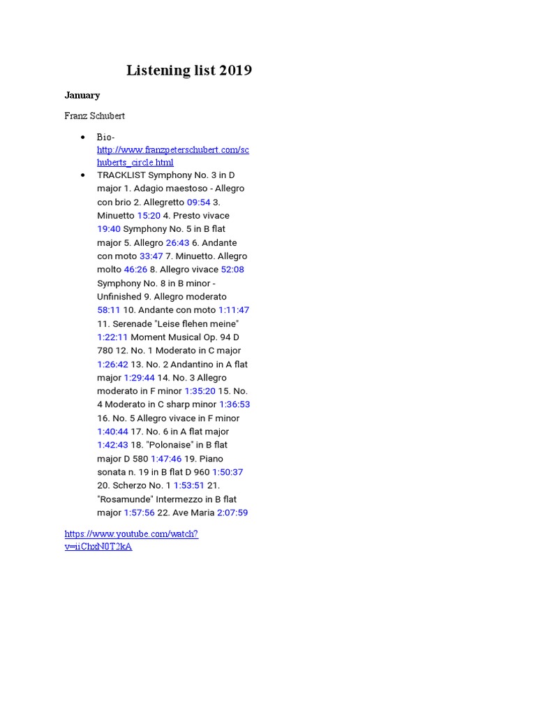 Listening List 2019: January | PDF