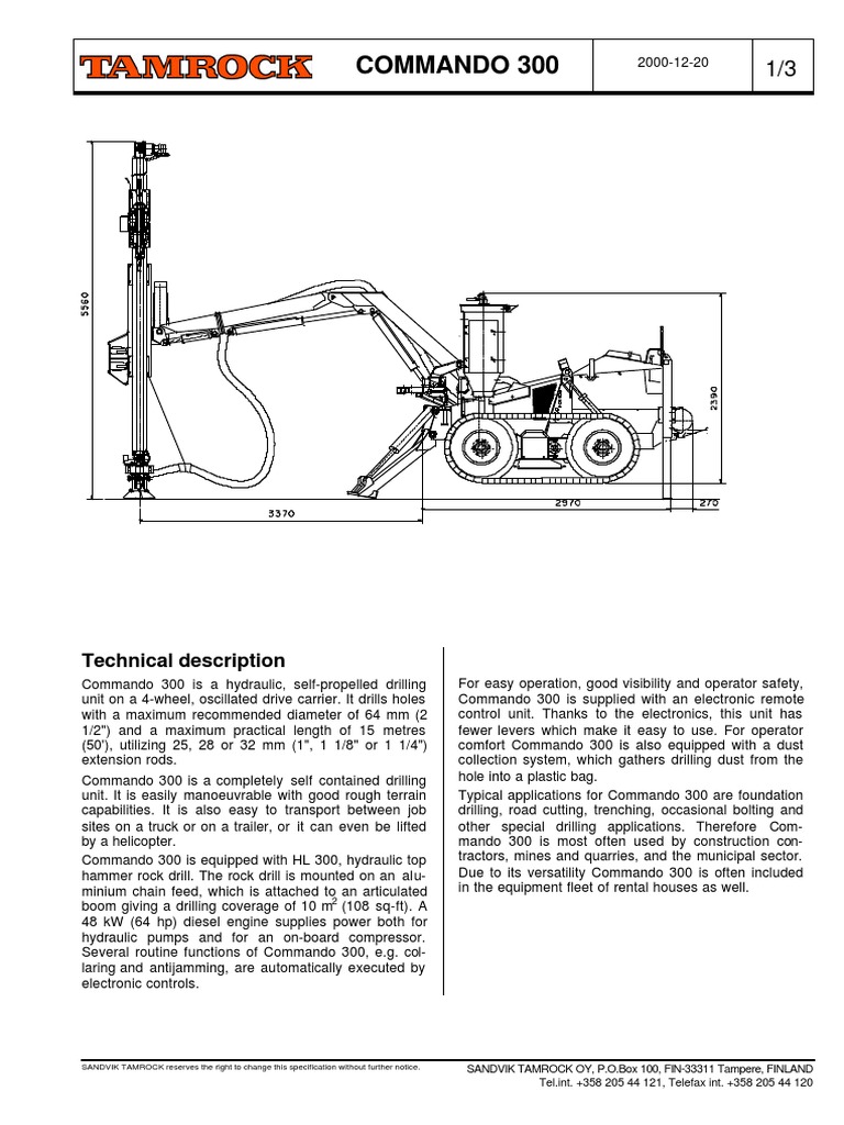Commando 300 Spec Sheet | PDF | Drilling | Drill