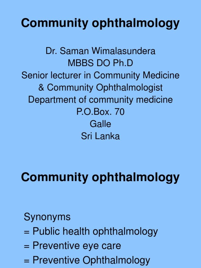 Community Ophthalmology Services | PDF | Ophthalmology | Health Care