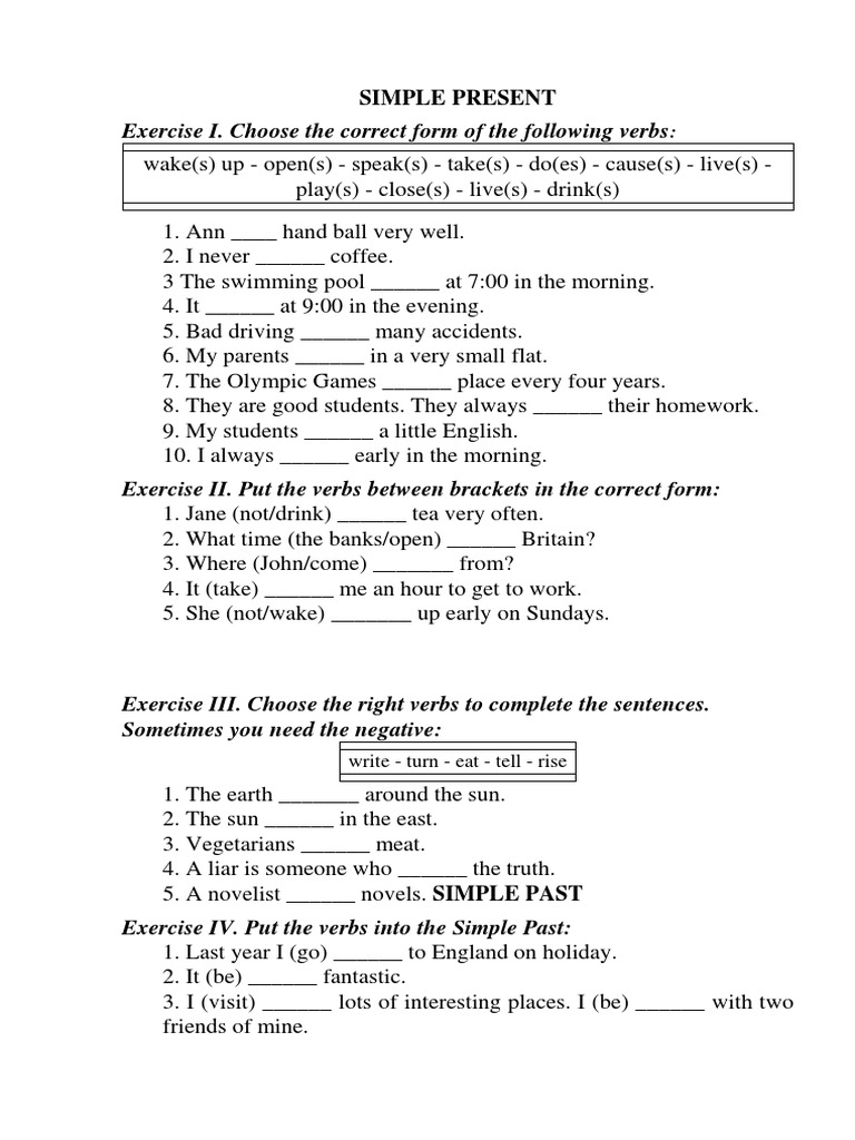Simple Present: Write - Turn - Eat - Tell - Rise | PDF | Perfect ...