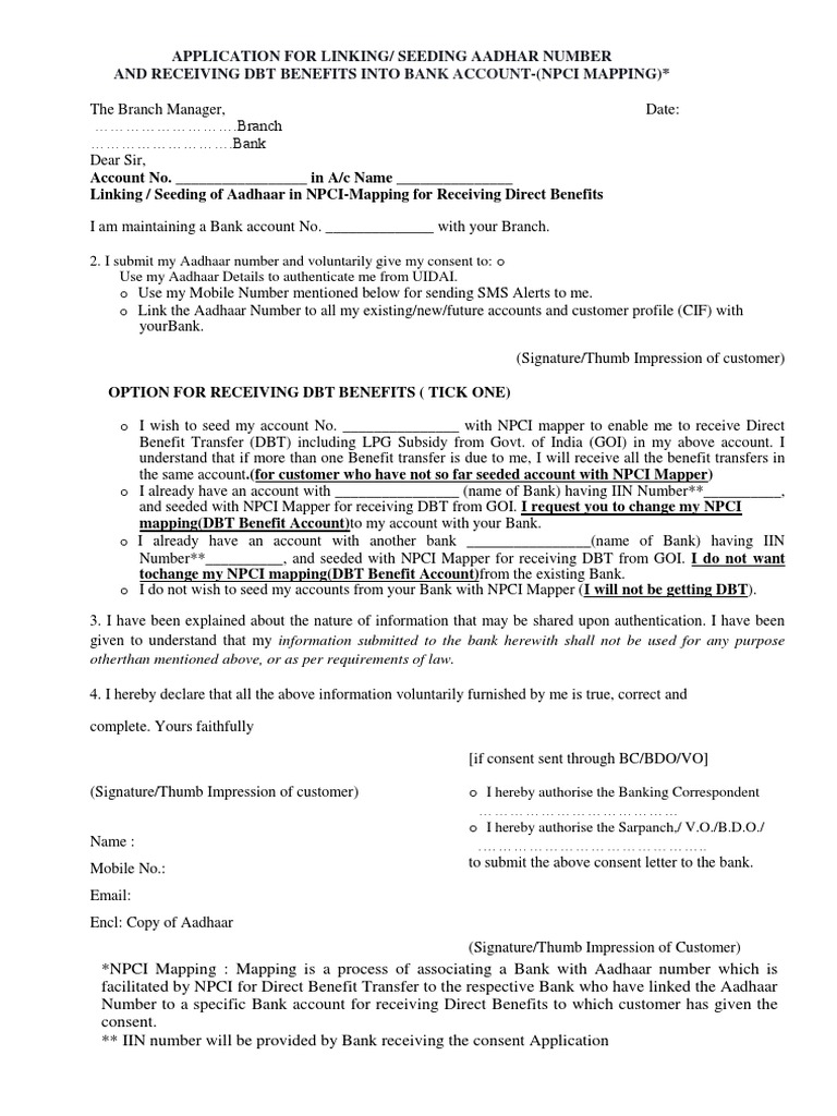 Consent Form Aadhaar Seeding in English (1) | Government | Politics
