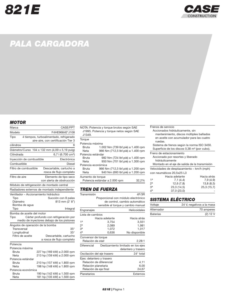 Case Construction Pala Cargadoras 821E EO | PDF | Esfuerzo de torsión | Transmisión automática