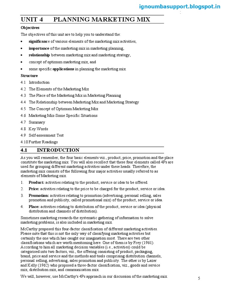 Unit 4 Planning Marketing Mix: Objectives | PDF | Marketing Strategy ...