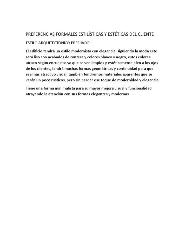 Preferencias Formales Estilísticas y Estéticas Del Cliente | PDF