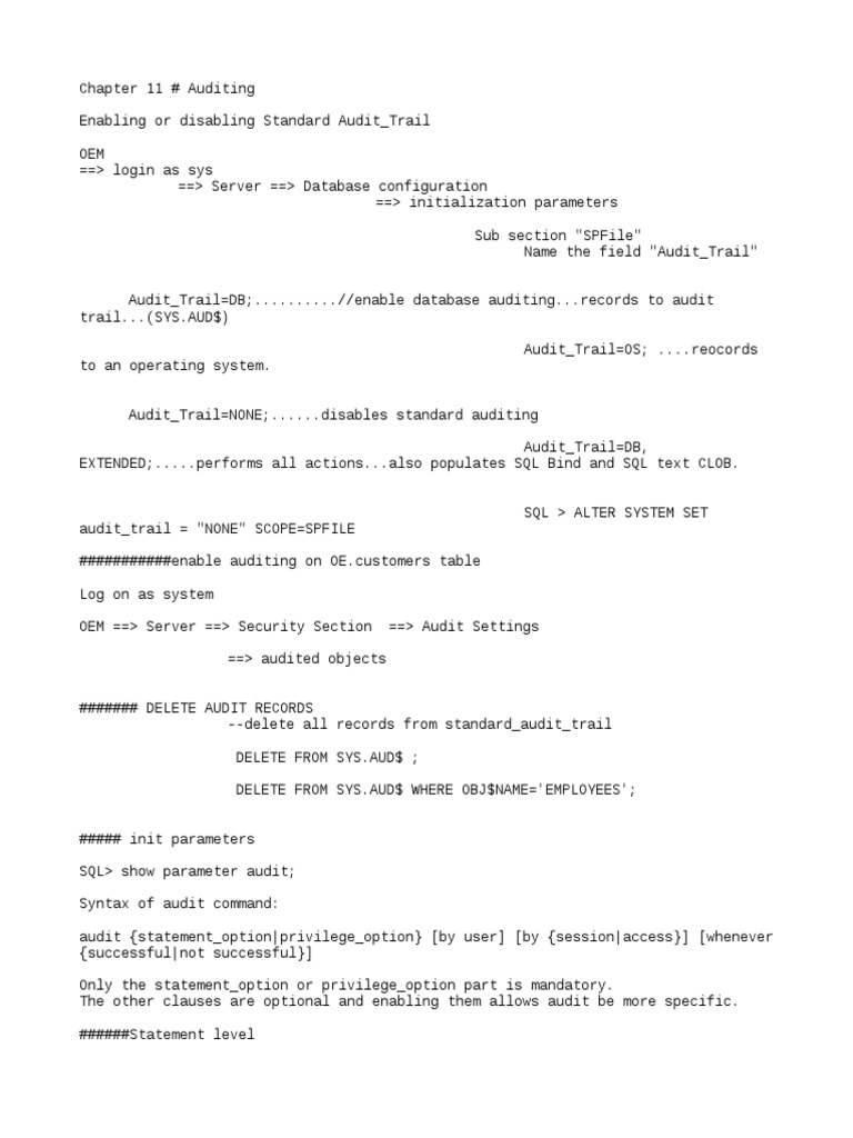 Audti Settings | PDF | Oracle Database | Databases
