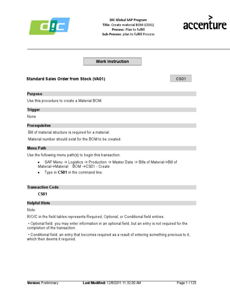 CS01 - Create Material BOM | PDF | Areas Of Computer Science ...