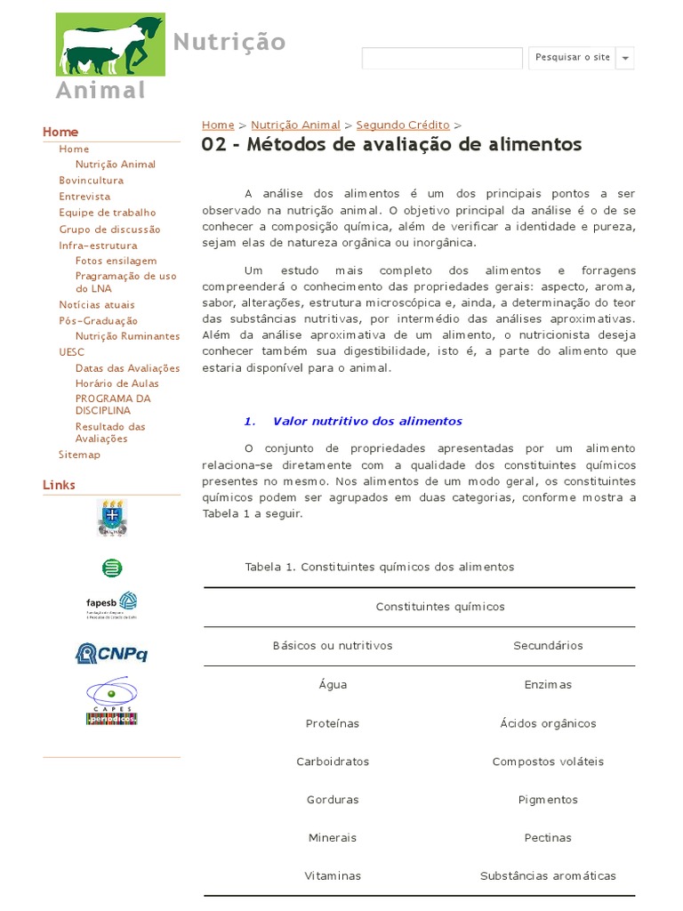 02 - Métodos de Avaliação de Alimentos - Nutrição Animal | PDF ...